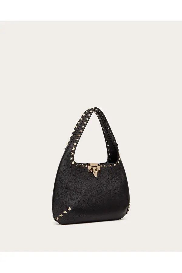 Valentino Garavani Small Rockstud Grainy Calfskin Hobo Bag