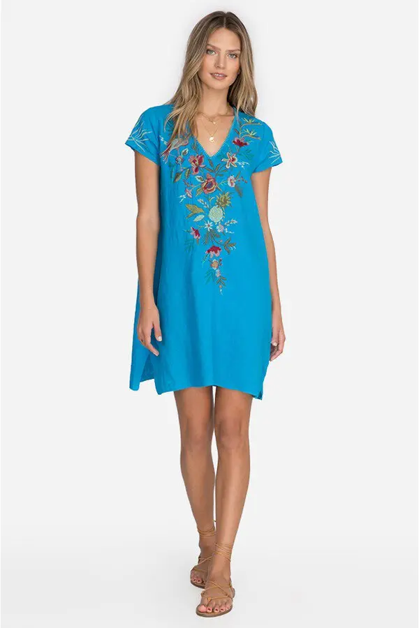 Johnny Was Nohea Linen Drape Tunic Dress In Blue - 30% Off | Editorialist