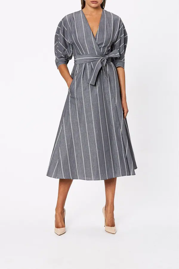 Scanlan Theodore Wrap Dress Grigio - Stripe | Editorialist