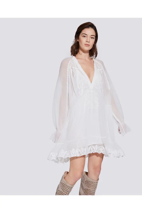 knee length dresses for ladies IRO Fergus Lace Long Sleeve Dress in White – Order Of Style main image 1