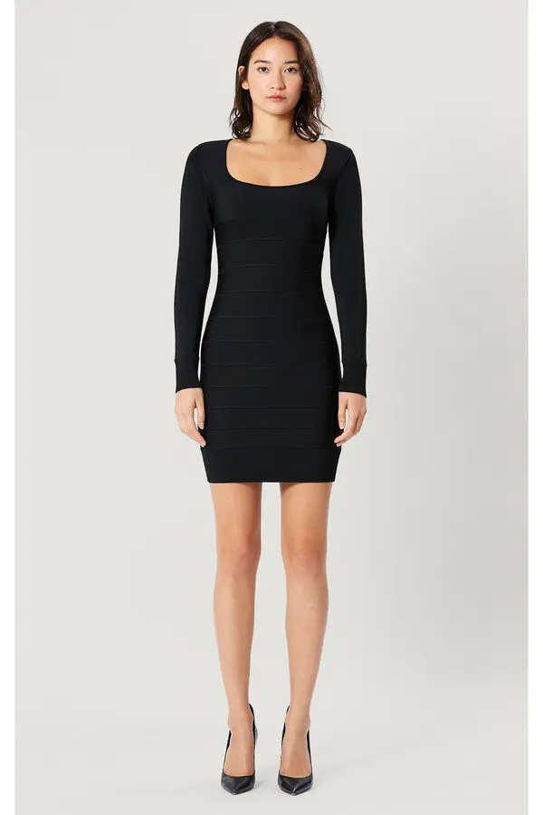 Herve Leger Icon Long Sleeve Mini Dress - Black | Editorialist