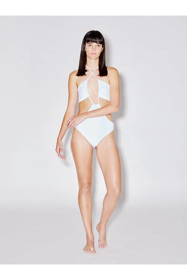 Rosetta Getty Drawstring Bandeau One-piece Swimsuit - White