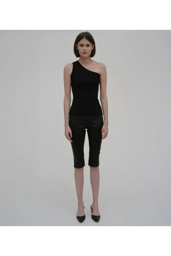Rosetta Getty Interlock Jersey One-shoulder Tank Top - Black