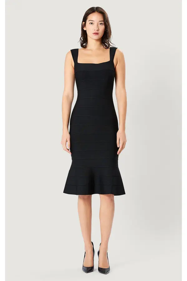 Herve Leger Square Neck Peplum Dress In Black - 50% Off | Editorialist