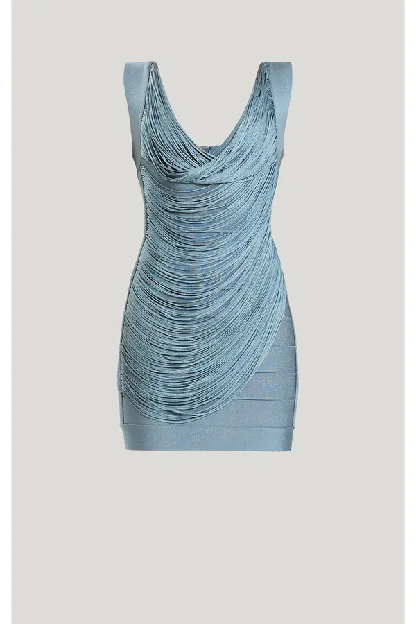 herve leger blue fringe dress HERVE LEGER Size M Dress