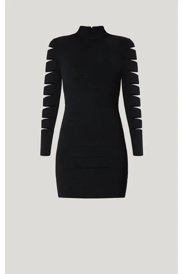 Herve Leger Slits Long Sleeve Mini Dress In Black - 70% Off | Editorialist