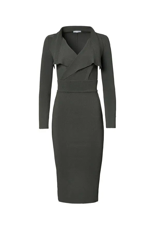 Scanlan Theodore Crepe Knit Drape Front Dress - Neutral | Editorialist