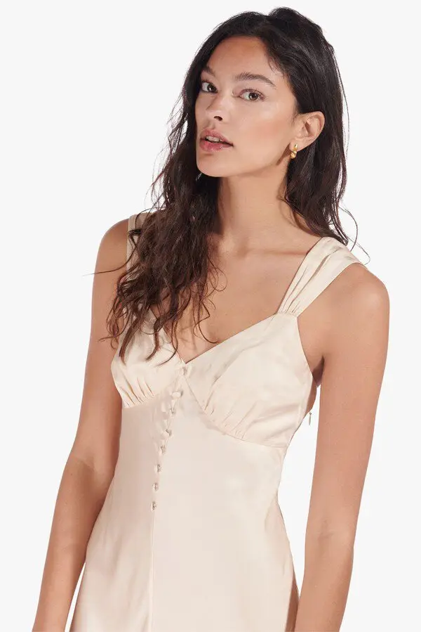 staud champagne dress Mina Midi Dress, in Champagne Luxe Satin | Show Me Your Mumu