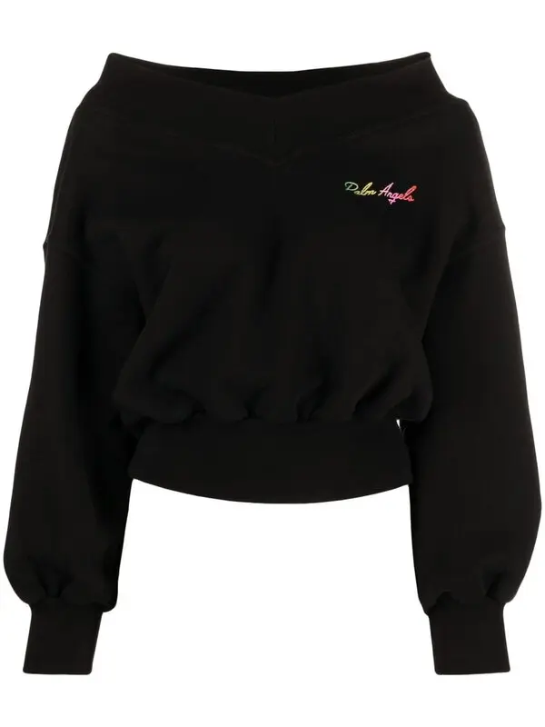 Palm Angels Off-shoulder Logo Print Sweatshirt