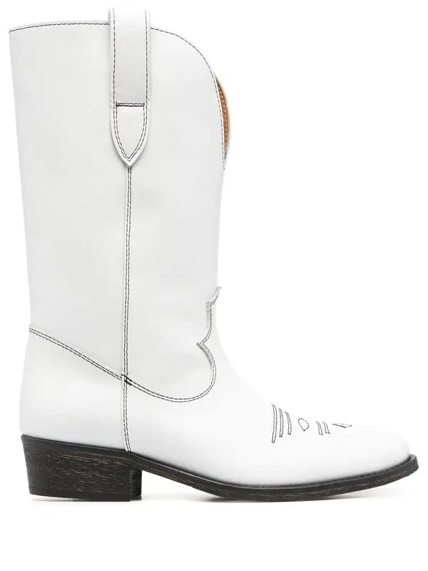 VIA ROMA 15 Stitch-embellished Leather Boots