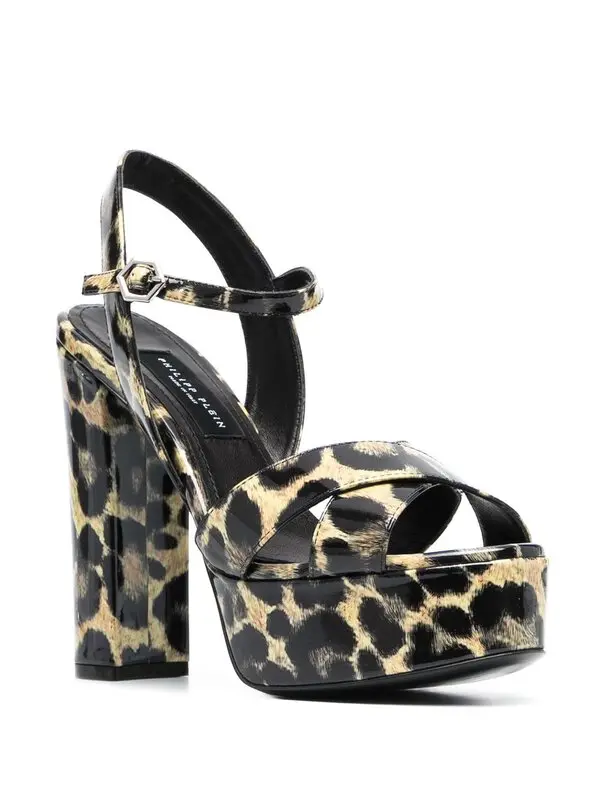 Philipp Plein Patent Leopard Print Platform Sandals - Neutrals