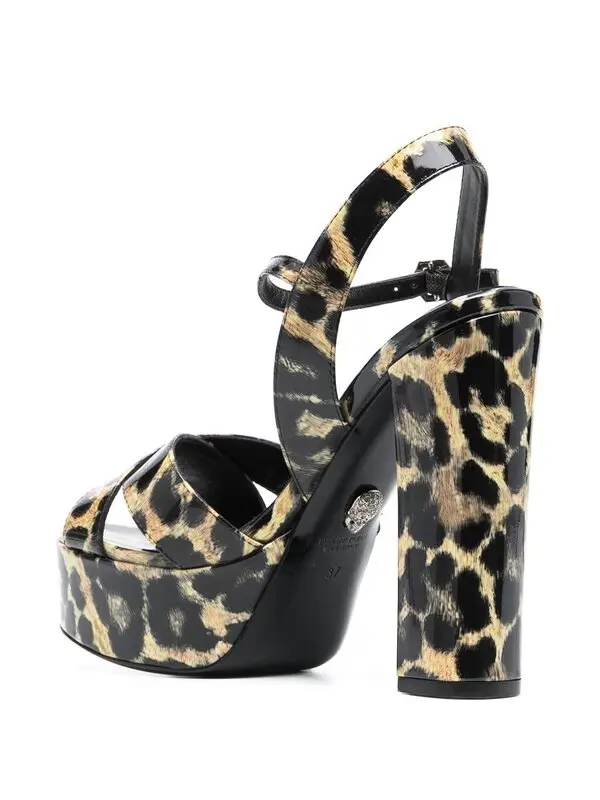 Philipp Plein Patent Leopard Print Platform Sandals - Neutrals