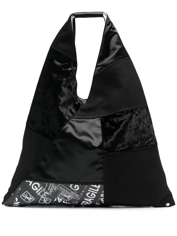 バッグ MM6 Japanese bag black patchwork Maison Margiela Patchwork-Print Japanese Tote Bag - Black