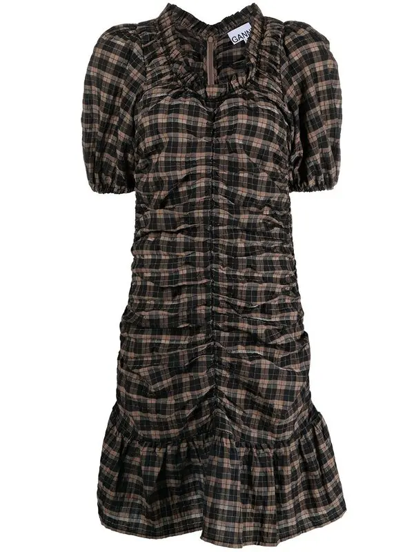 chinese dress ladies Glassworks London Green and White Gingham Ruched Bodice Dress main image 1