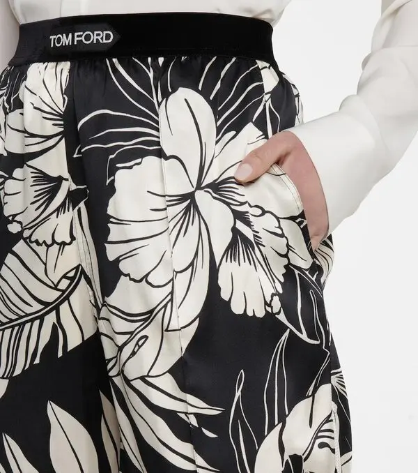 TOM FORD Floral Stretch-silk Satin Pants