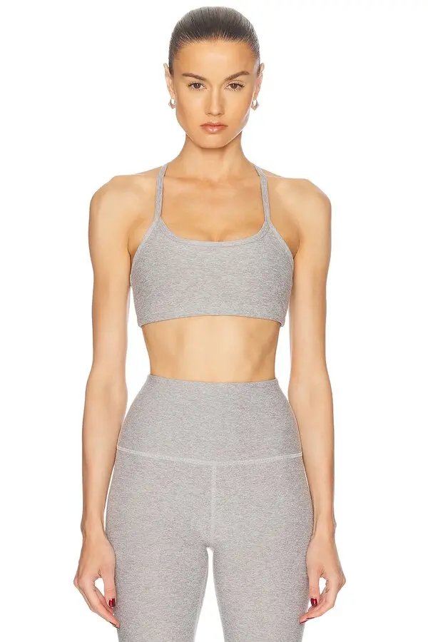 Beyond Yoga Spacedye Slim Racerback Bra In Black - Silver Mist