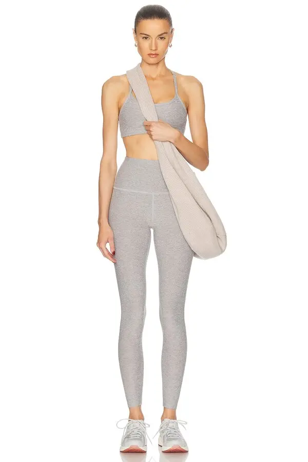 Beyond Yoga Spacedye Slim Racerback Bra In Black - Silver Mist
