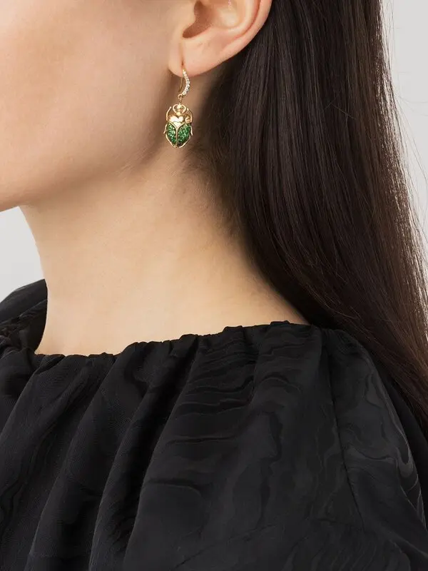 AURÉLIE BIDERMANN 18kt Yellow Scarab Tsavorite And Diamond Earrings
