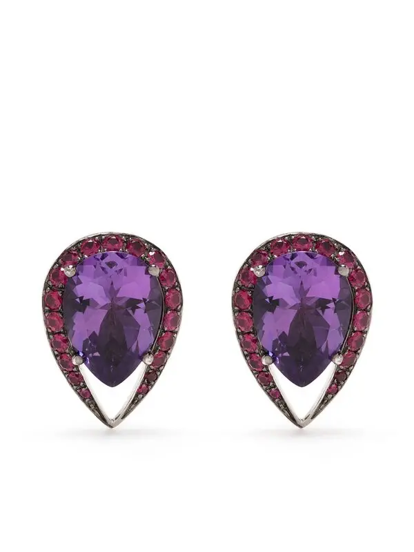 SHAUN LEANE Aurora Ruby And Amethyst Stud Earrings - Silver