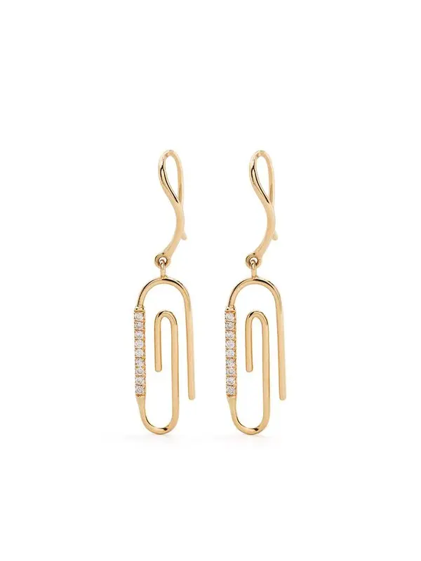 AURÉLIE BIDERMANN 18kt Yellow Paperclip Diamond Earrings - Gold