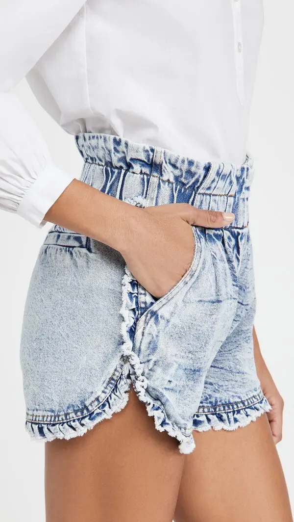 Sea Dax Acid Wash Denim Ruffle Shorts