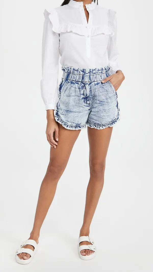 Sea Dax Acid Wash Denim Ruffle Shorts