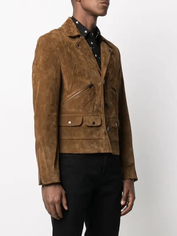 Saint Laurent Single-Breasted Suede Jacket - Brown | Editorialist