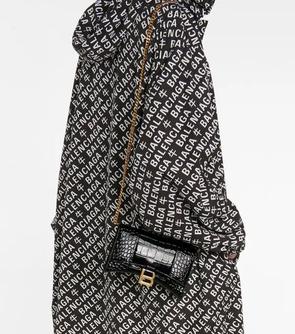 Balenciaga Hourglass Croc-effect Leather Wallet On Chain