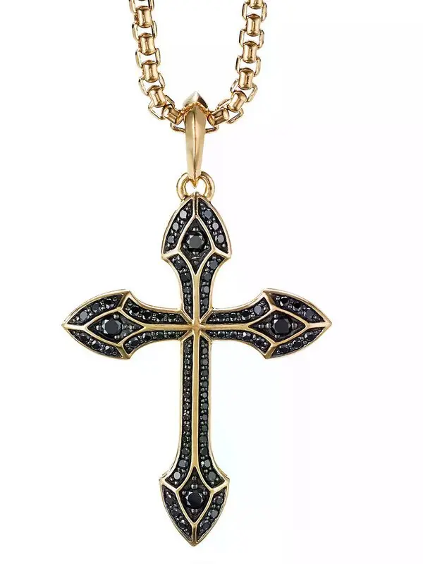 David Yurman 18kt Yellow And Black Diamond Gothic Cross Amulet - Gold