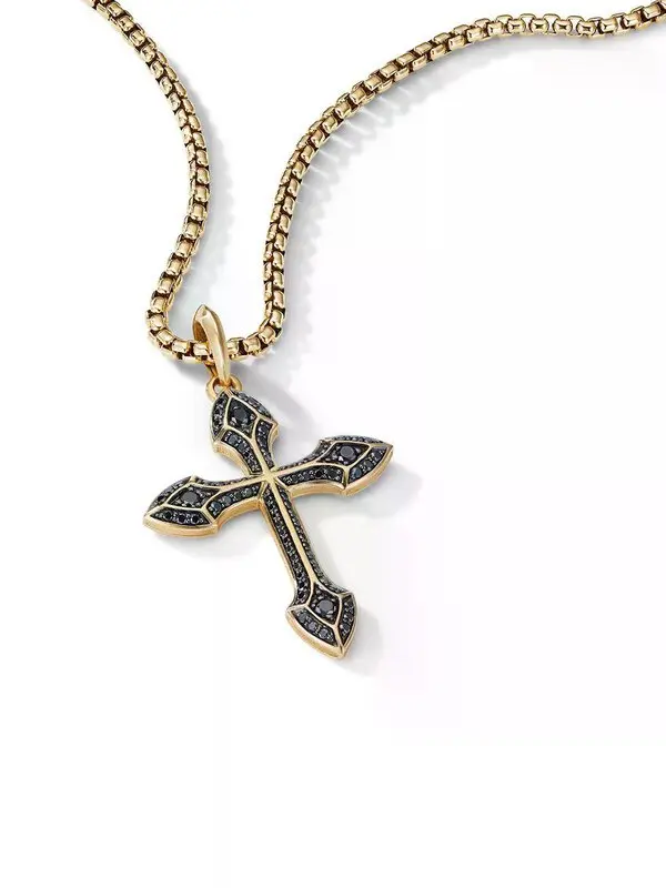 David Yurman 18kt Yellow And Black Diamond Gothic Cross Amulet - Gold