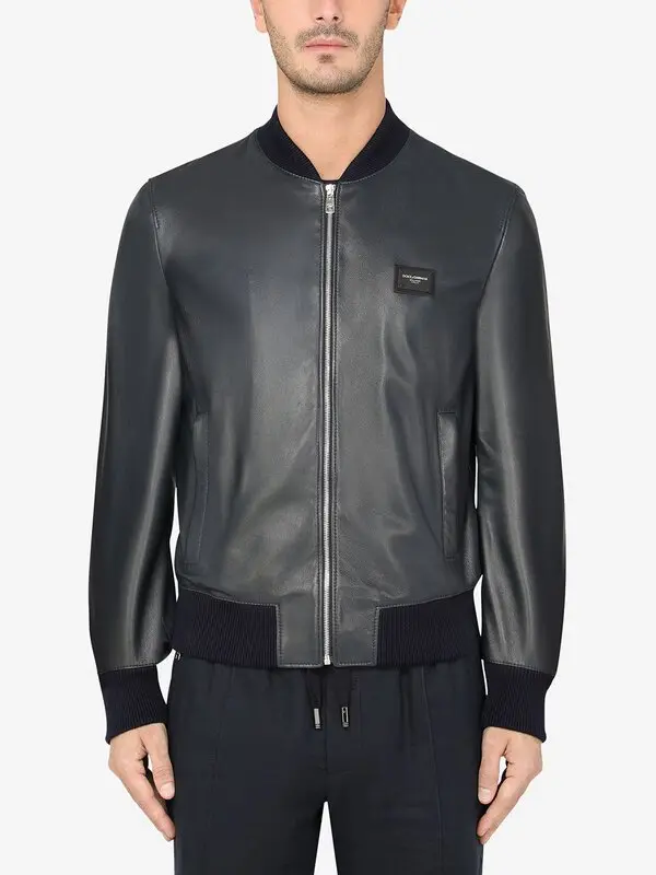 Dolce & Gabbana Logo-plaque Leather Bomber Jacket