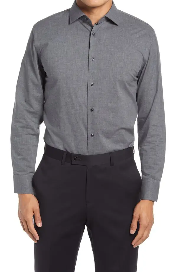 Nordstrom Trim Fit Non-Iron Chambray Dress Shirt - Grey | Editorialist