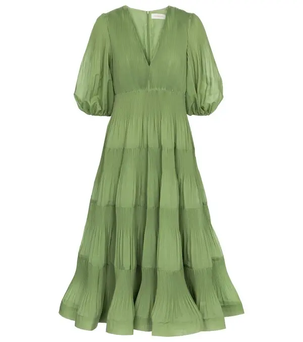 Zimmermann Pleated Midi Dress In Green - 30% Off | Editorialist