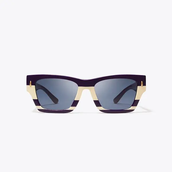 Tory Burch Geometric Sunglasses - Navy/ivory Stripes