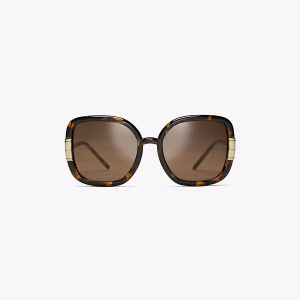 Tory Burch Amber Tortoiseshell Square Sunglasses with Dark Lenses TY7228U Sunglasses - Tory Burch Authorized Retailer  main image 2