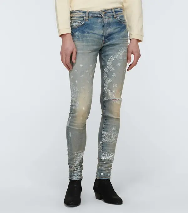 Amiri Bandana Slit Knee Jeans - Blue | Editorialist