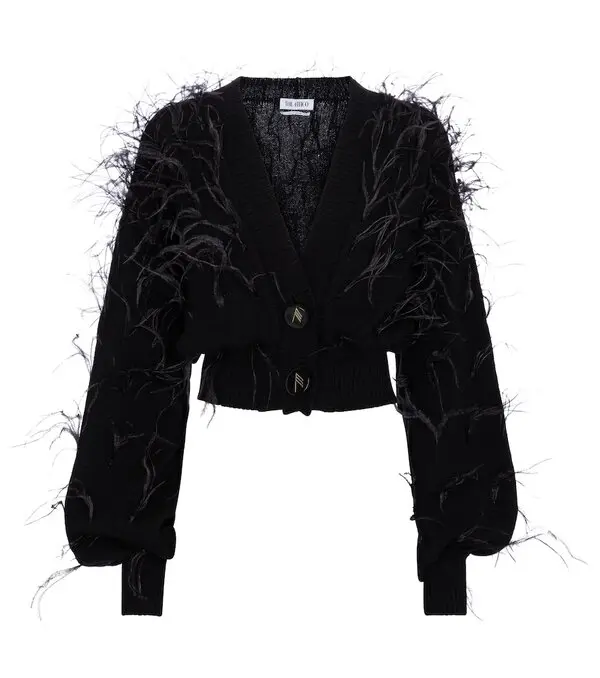 Attico Feather-trimmed Wool Cardigan
