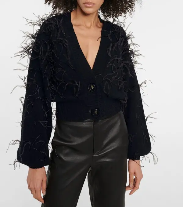Attico Feather-trimmed Wool Cardigan