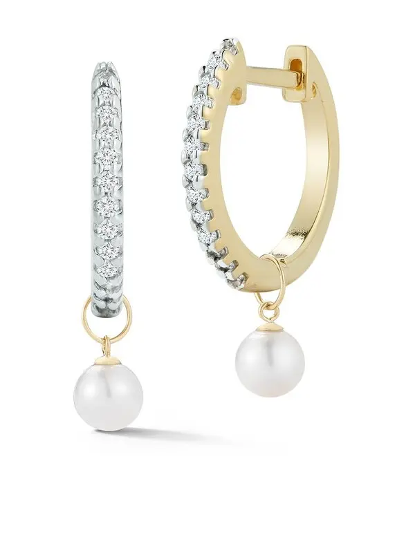 Mateo 14kt Yellow Diamond And Pearl Huggie Earrings - Gold