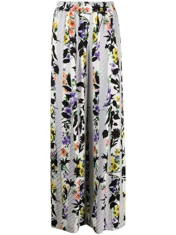 Off-White Floral-print Palazzo Pants - Grey