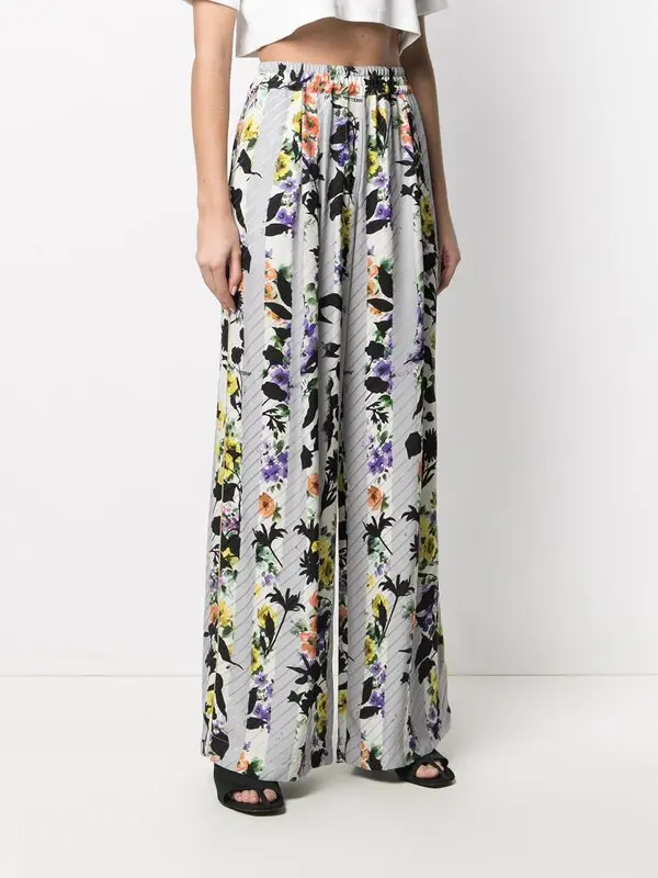 Off-White Floral-print Palazzo Pants - Grey