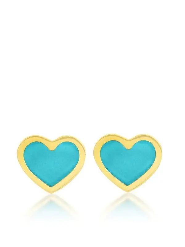 JENNIFER MEYER 18kt Yellow Turquoise Inlay Xs Heart Stud Earrings - Gold