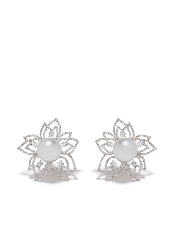 Yoko London X Ramadan 18kt White Gold Mayfair South Sea Pearl And Diamond Stud Earrings - Silver