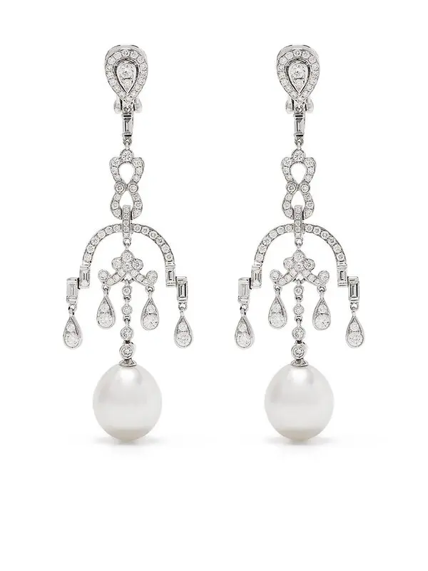 Yoko London 18kt White Gold South Sea Pearl And Diamond Drop Earrings - Silver