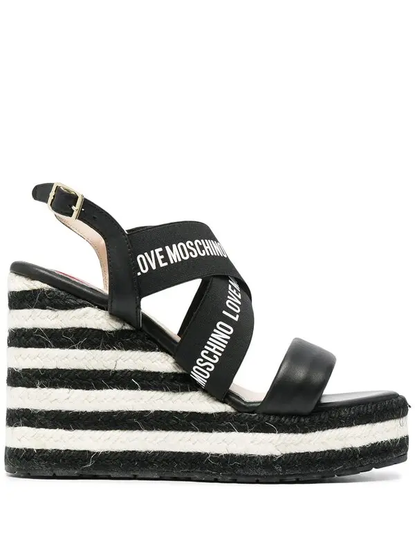 Moschino Striped Wedge Sandals - Black