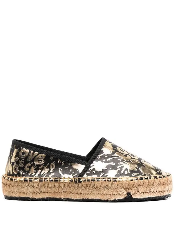 Moschino Logo-print Espadrilles - Gold
