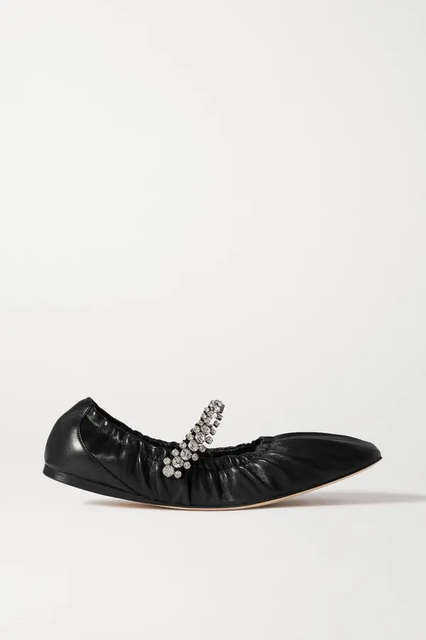 JIMMY CHOO Gai Crystal-embellished Glossed-leather Ballet Flats
