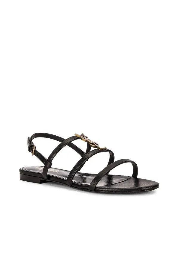 Saint Laurent Cassandra Leather Flat Sandals - Nero