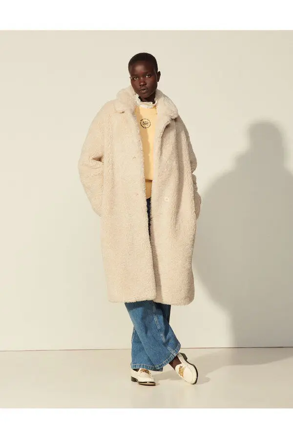Sandro Long Faux Fur Coat In White - 60% Off | Editorialist