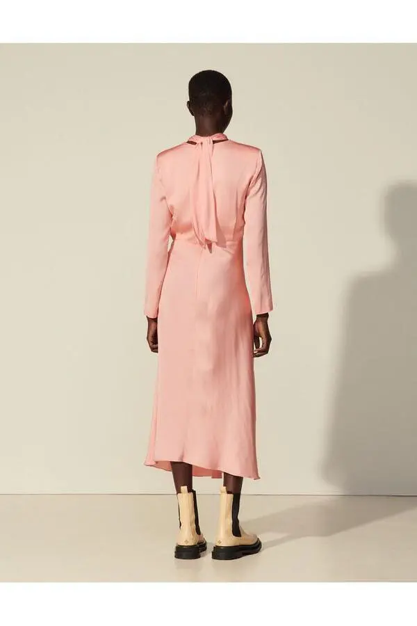 Sandro Long Dress With Draped Neckline